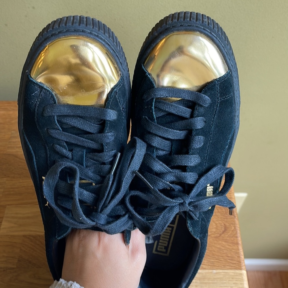 Puma Suede Black Gold Platform Sneakers - Gem